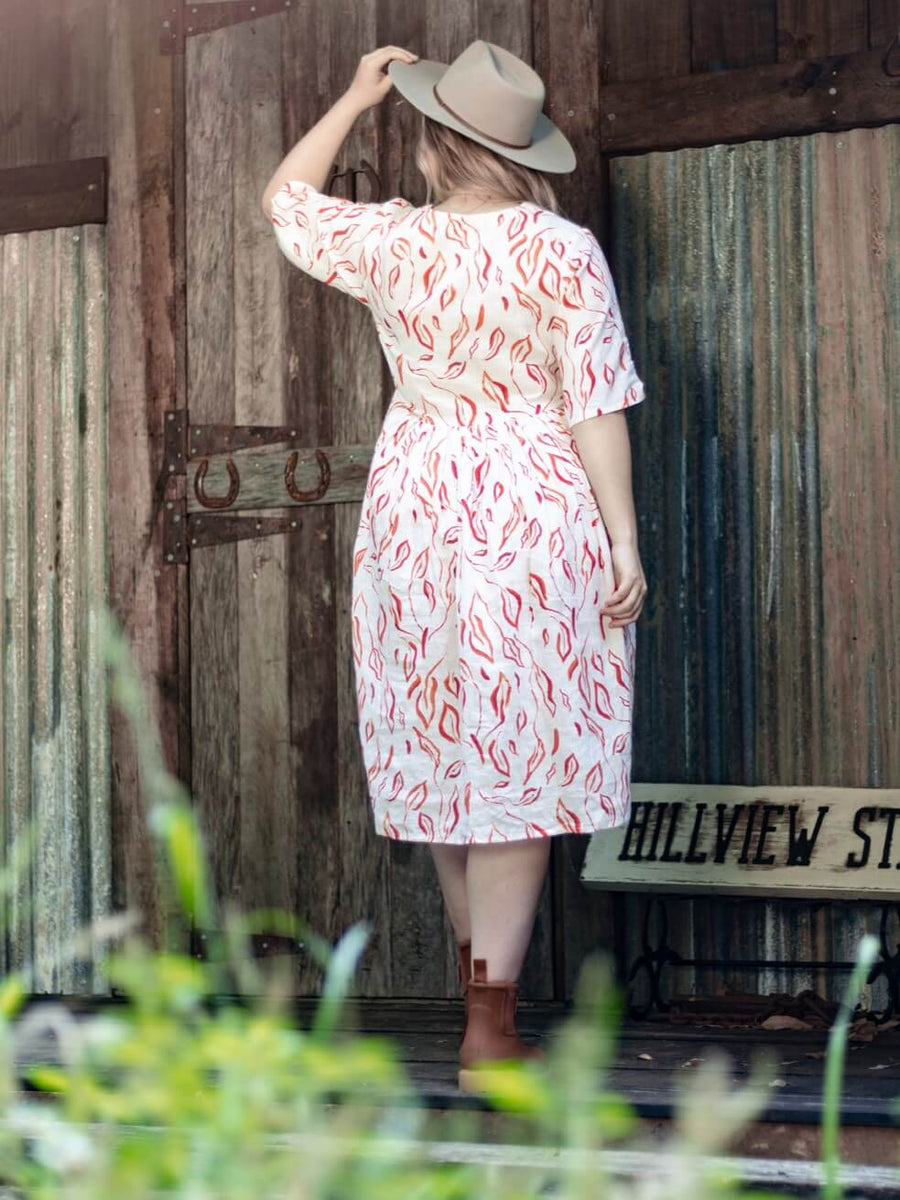 Sky Blue Rural Outback Short Sleeve Organic Linen Dress | Outback Linen Co