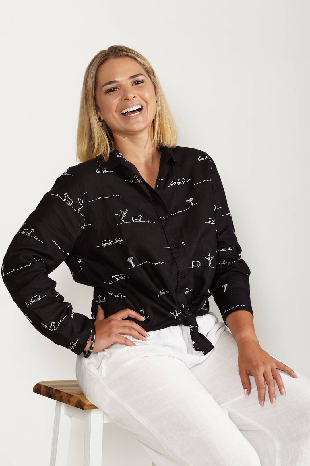 Rural Outback Black Embroidered Linen Shirt | Outback Linen Co
