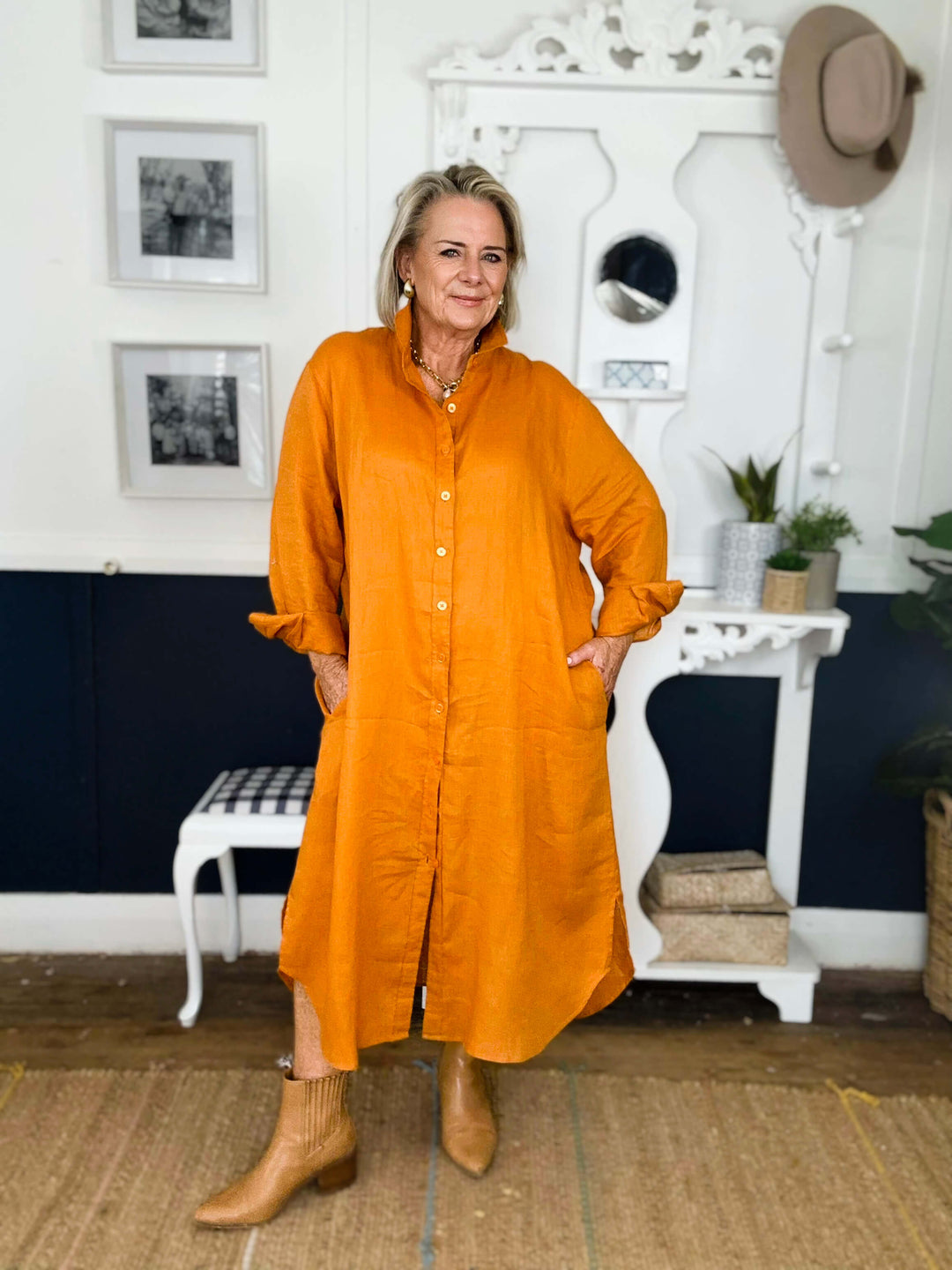 Orange Rust Everyday Organic Linen Dress | Outback Linen Co