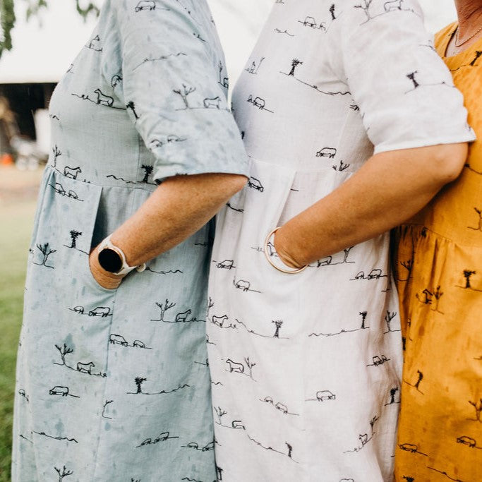 Sky Blue Rural Outback Short Sleeve Organic Linen Dress | Outback Linen Co