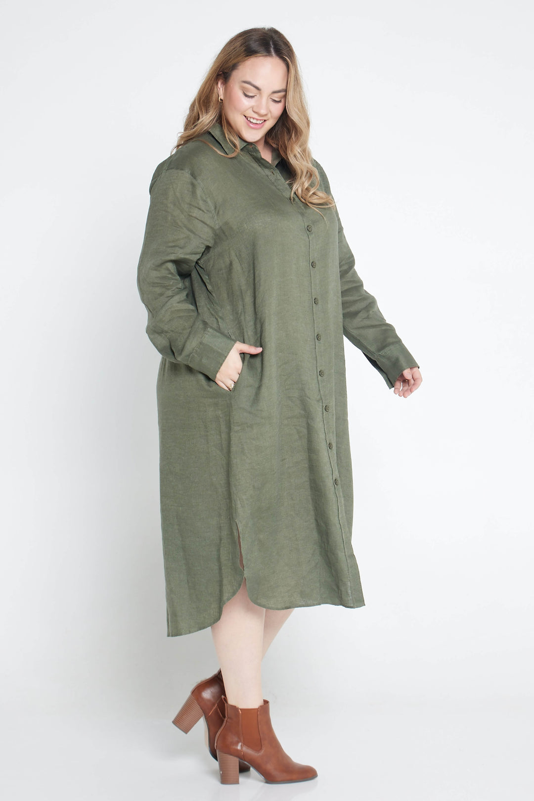 Spinifex Green Everyday Organic Linen Dress | Outback Linen Co