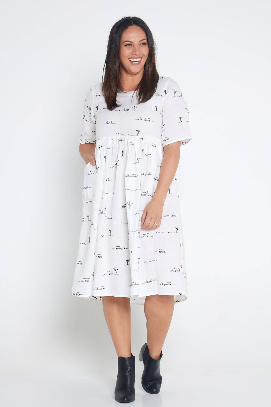 White Rural Outback Short Sleeve Organic Linen Dress | Outback Linen Co